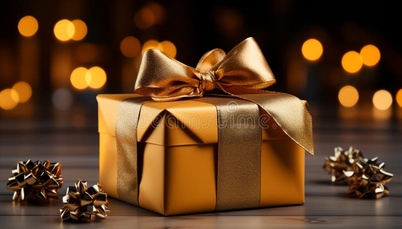 Shiny Gold Box Wrapped in Glitter, a Gift of Love Generated by AI Stock ...