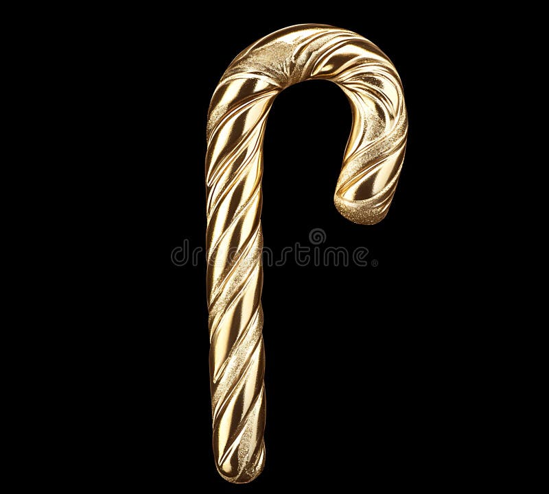 Shiny Gold Candy Cane with a Twisted Design on a Black Background. the ...