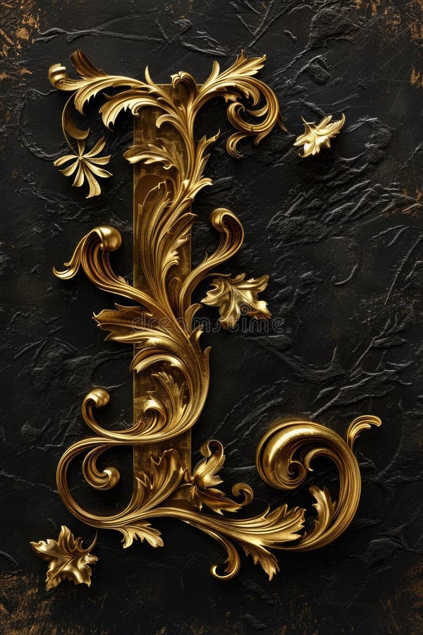 A Shiny Gold Capital Letter L on a Sleek Black Background. Perfect for ...