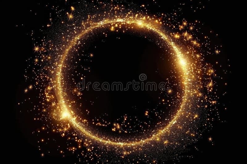 A Shiny Gold Circle Adorned with Sparkles Set Against a Dark Black ...