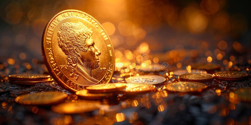 A Shiny Gold Coin Placed Atop a Stack of Coins Stock Image - Image of ...