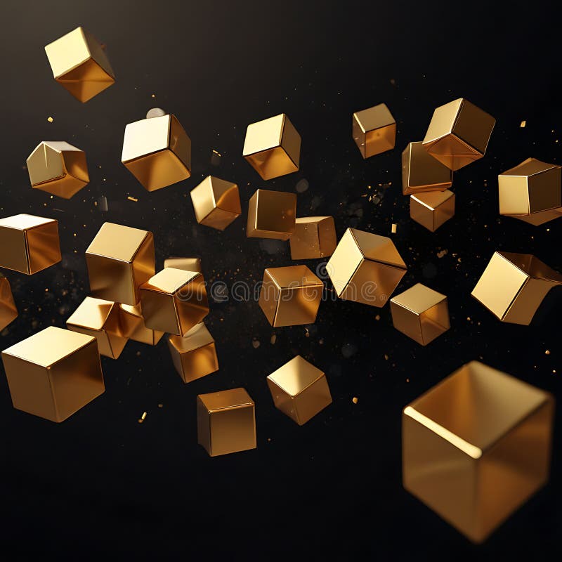 Gold Cubes Falling in Air stock photo. Image of visual - 319436990