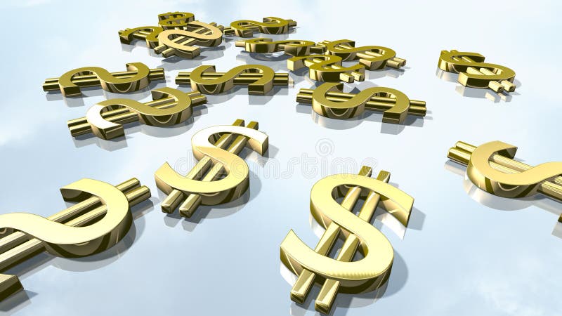 Shiny Gold Dollar Money Signs. 3d Rendering Stock Illustration ...