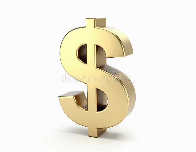 A Shiny Gold Dollar Sign Symbol on a Plain White Background. Stock ...