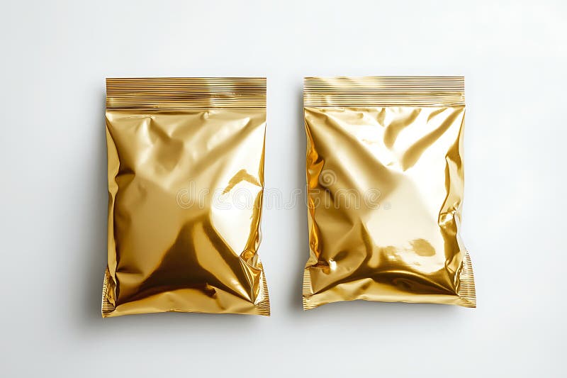 Shiny Gold Foil Packets Sealed and Ready for Packaging Stock ...