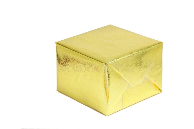 A Shiny Gold Gift Box on White Background, Season Greeting Concept ...