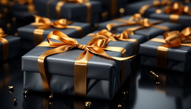 A Shiny Gold Gift Box Wrapped in Elegant Wrapping Paper Generated by AI ...