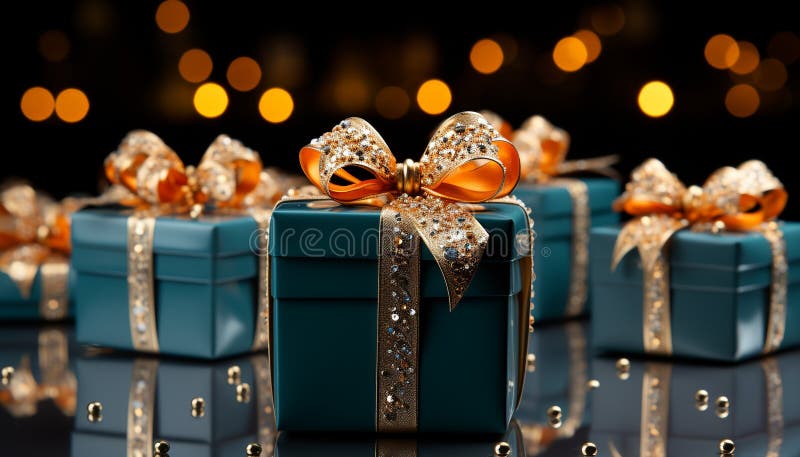 Shiny Gold Gift Box Wrapped in Glitter, Glowing with Celebration ...