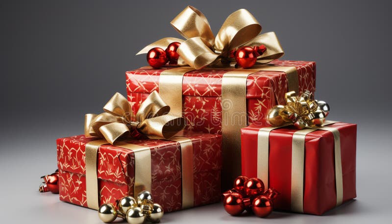 Shiny Gold Gift Box Wrapped in Wrapping Paper Generated by AI Stock ...