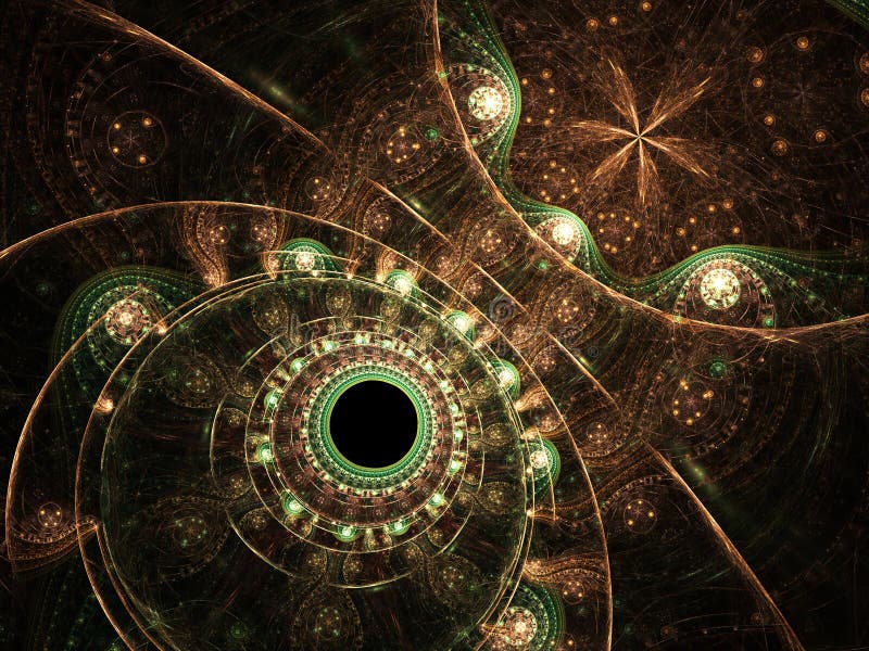 Shiny Gold and Green Fractal Clockwork Stock Illustration ...