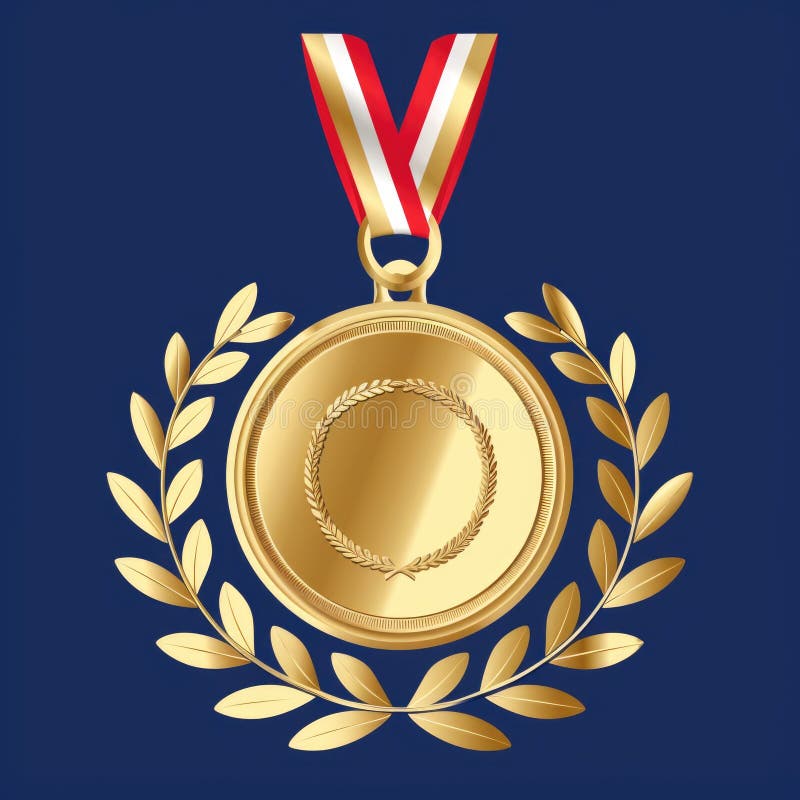A Shiny Gold Medal Wrapped in a Bright Red Ribbon Stock Photo - Image ...