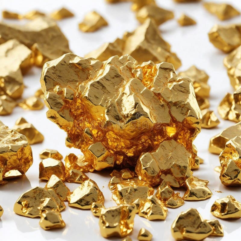 Glittering Gold Nuggets on White Background, Generative AI Stock ...