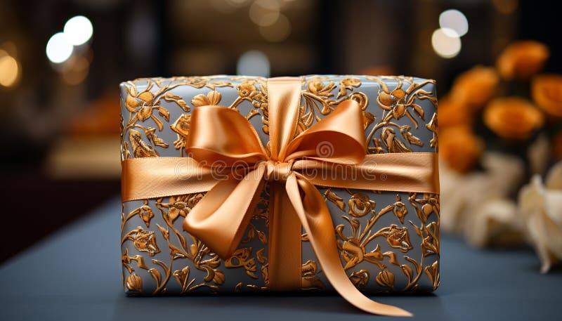 Shiny Gold Package Wrapped in Elegant Christmas Ornament Decoration ...