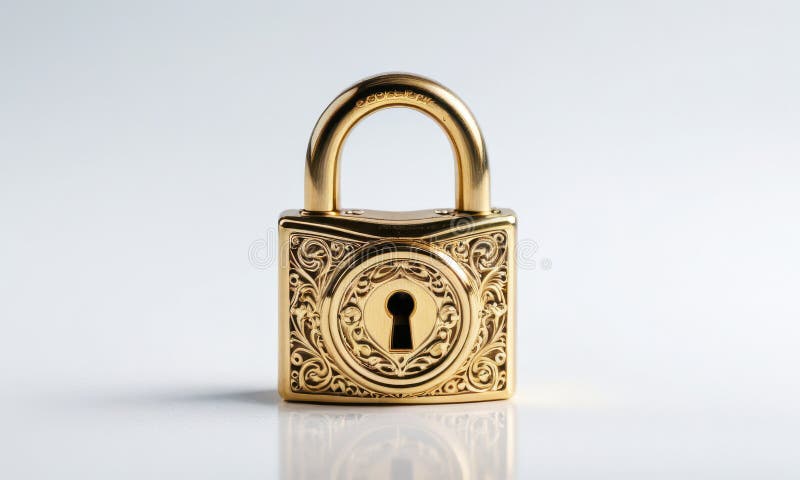 A Shiny Gold Padlock Sitting on a Clean White Surface, Ready for Use ...