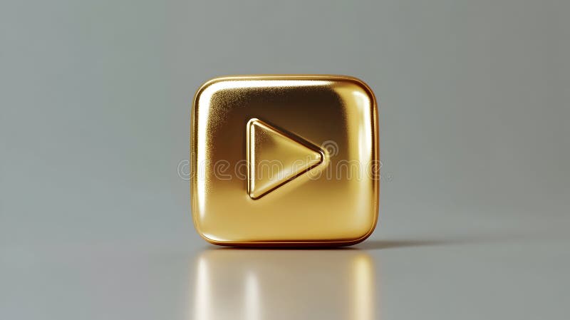 Shiny Gold Play Button Icon in a Minimalistic 3D Style, Symbolizing ...
