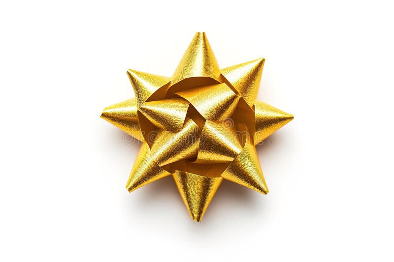 Shiny Gold Ribbon Bow. Metallic Texture on Isolated White Backdrop ...