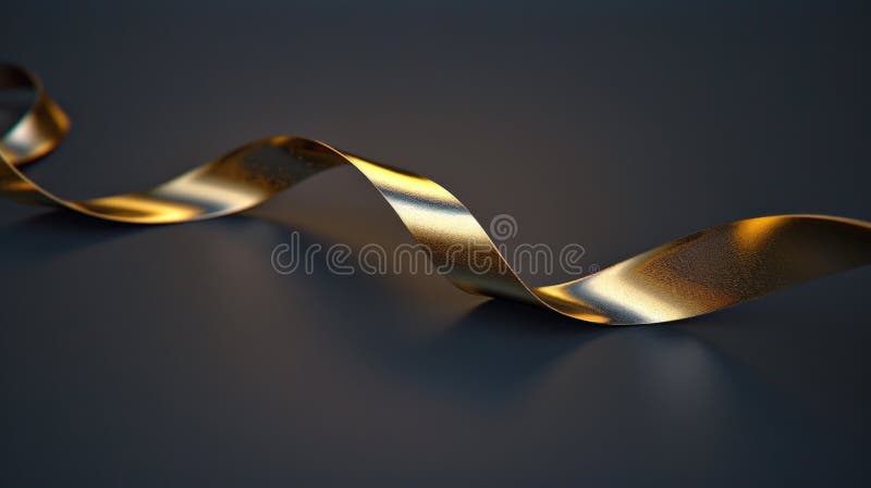 A Shiny Gold Ribbon Lying on a Dark Background Stock Image - Image of ...