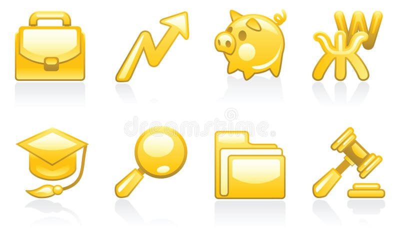 Shiny Gold Set of Business Icons Stock Vector - Illustration of inset ...