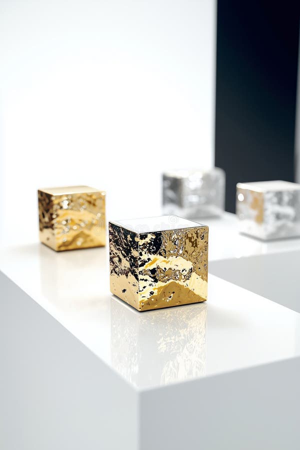 Shiny Gold and Silver Blocks on a Minimalist Display with Reflections ...