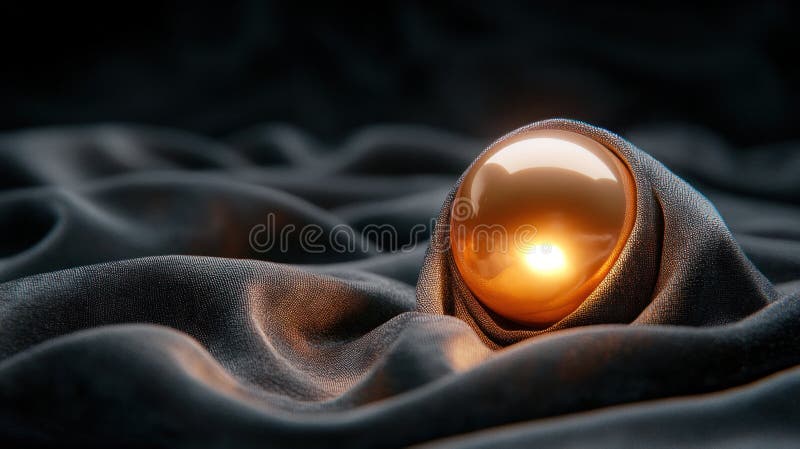 Shiny Gold Sphere Glowing from within, Wrapped in Black Fabric Stock ...