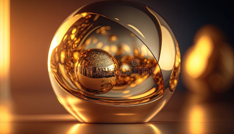 A Shiny Gold Sphere with a Reflection of a Building in it S Center, on ...