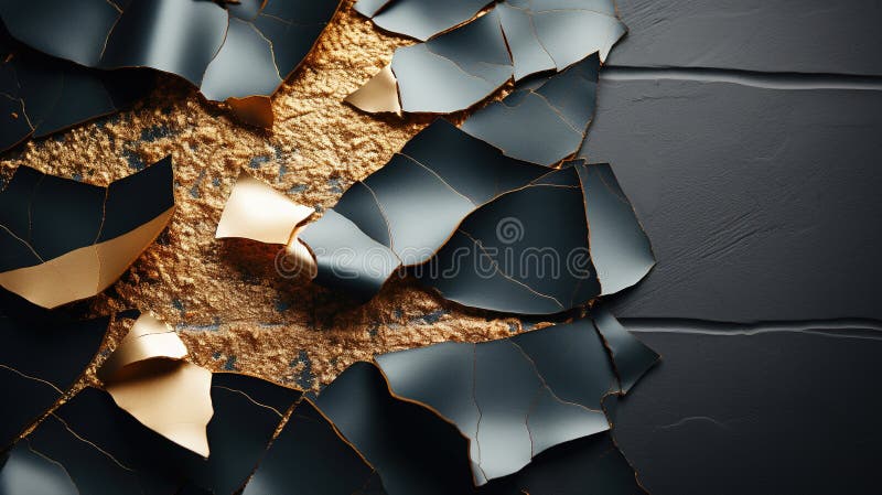 Shiny Gold Texture Ripped Torn Paper Against Black Background Stock ...