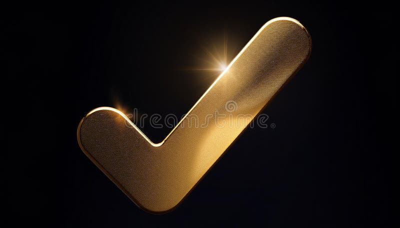 Shiny Gold Tick Mark Isolated on Black Backdrop. Confirmation or ...