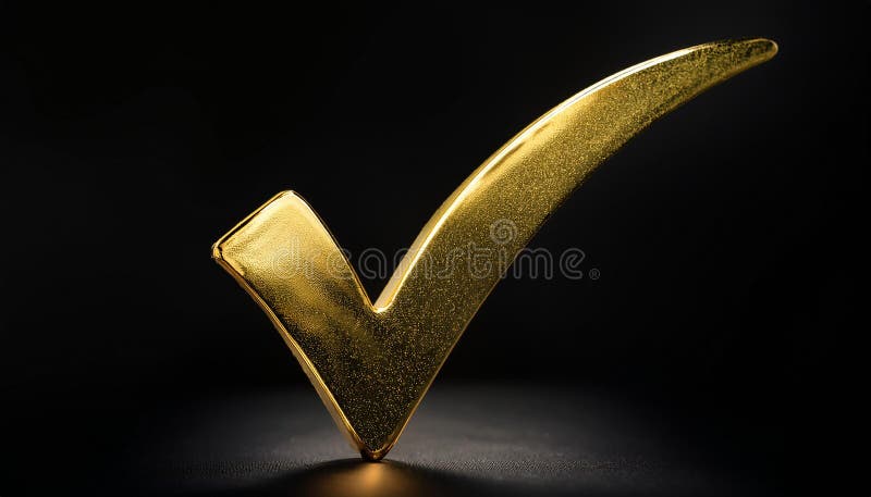 Shiny Gold Tick Mark Isolated on Black Backdrop. Confirmation or ...