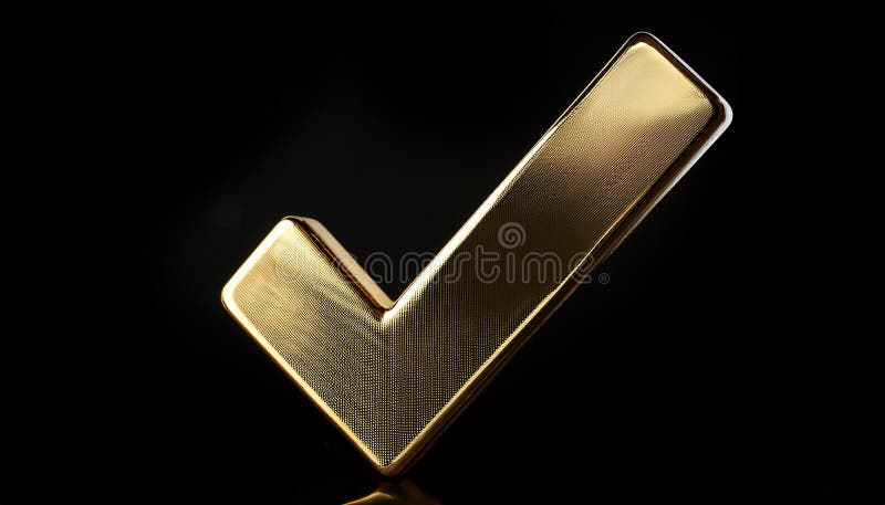 Shiny Gold Tick Mark Isolated on Black Backdrop. Confirmation or ...