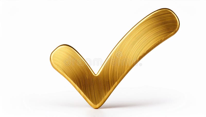 Shiny Gold Tick Mark Isolated on White Backdrop. Confirmation or ...