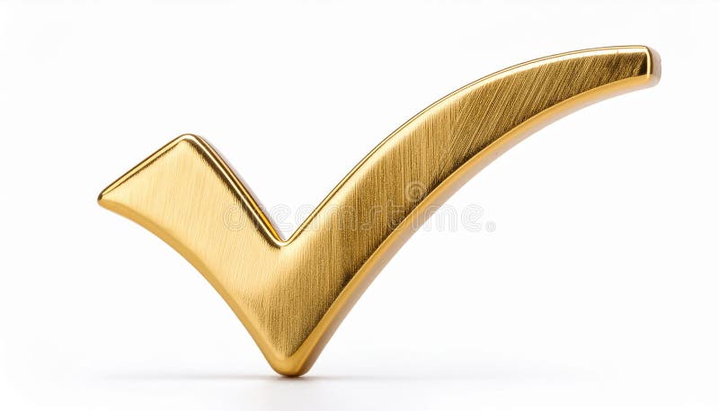 Shiny Gold Tick Mark Isolated on White Backdrop. Confirmation or ...