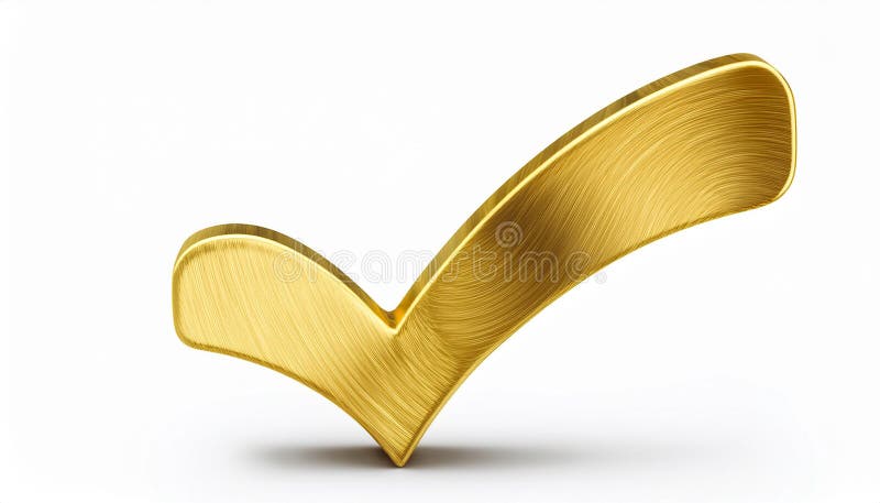 Shiny Gold Tick Mark Isolated on White Backdrop. Confirmation or ...