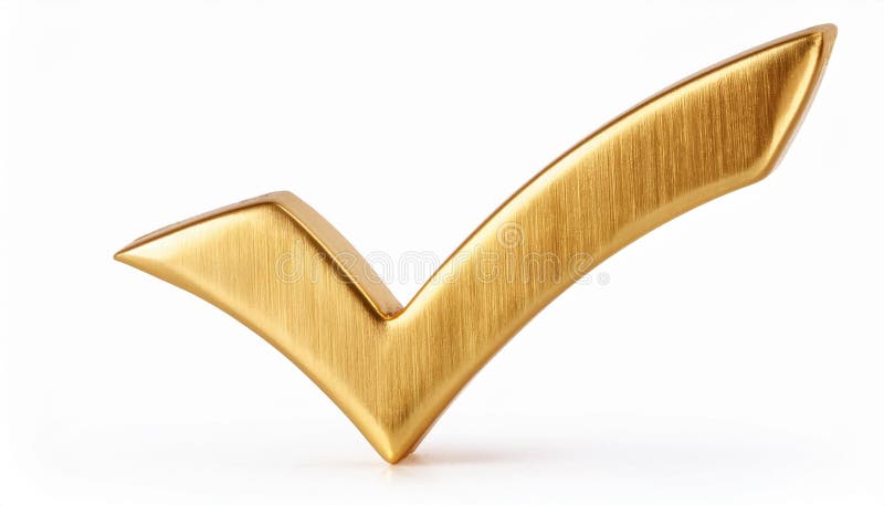 Shiny Gold Tick Mark Isolated on White Backdrop. Confirmation or ...