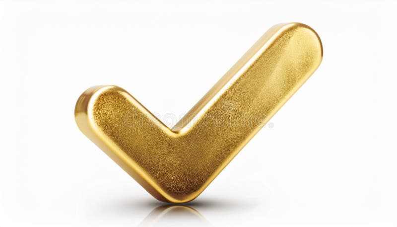 Shiny Gold Tick Mark Isolated on White Backdrop. Confirmation or ...