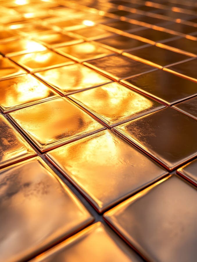 Shiny Gold Tiles Reflecting Warm Light. Stock Image - Image of artistic ...