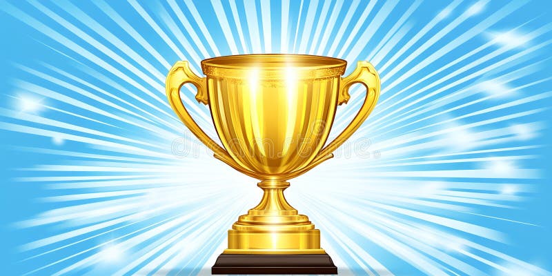 Shiny Gold Trophy on Blue Background Stock Illustration - Illustration ...