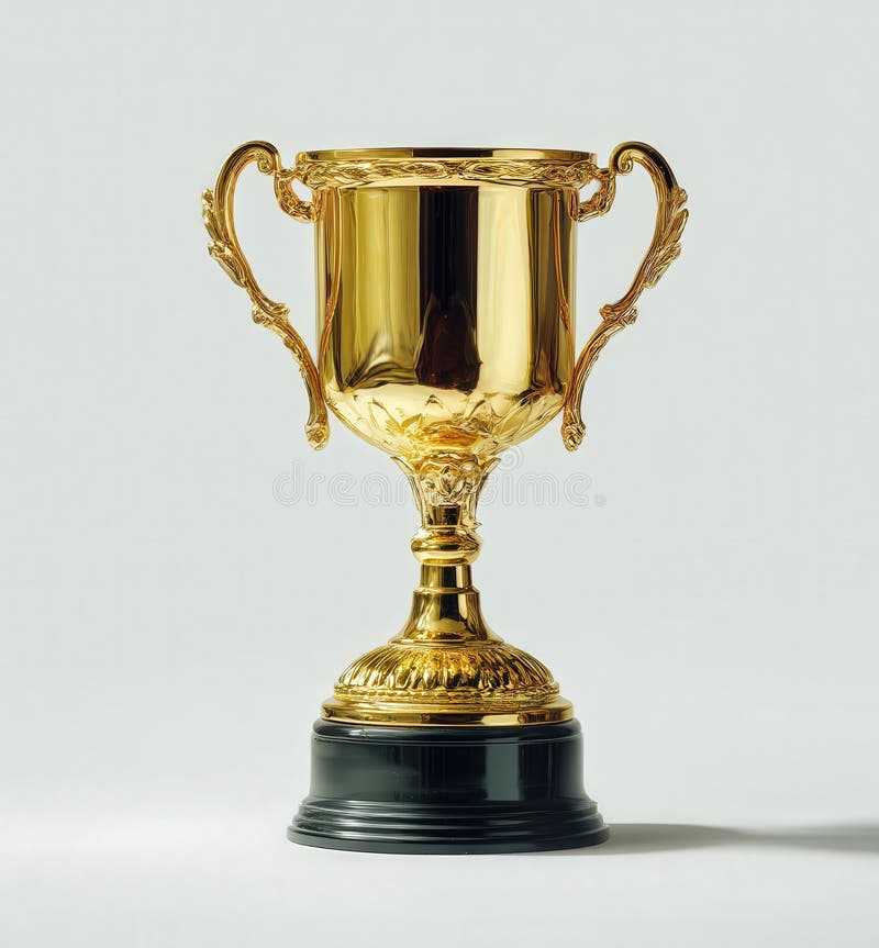 A Shiny Gold Trophy is Elegantly Displayed on a Clean White Surface ...