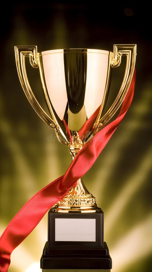 Shiny Gold Trophy with a Red Ribbon Stock Illustration - Illustration ...