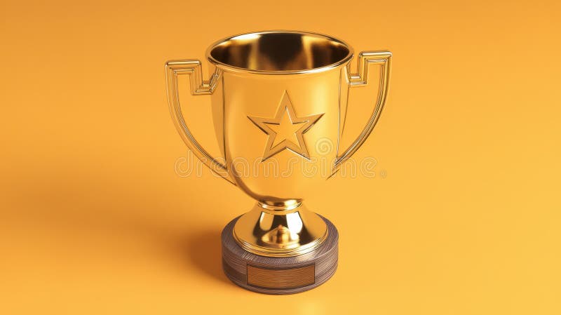 Shiny Gold Trophy with a Star Against a Bright Yellow Background. Stock ...