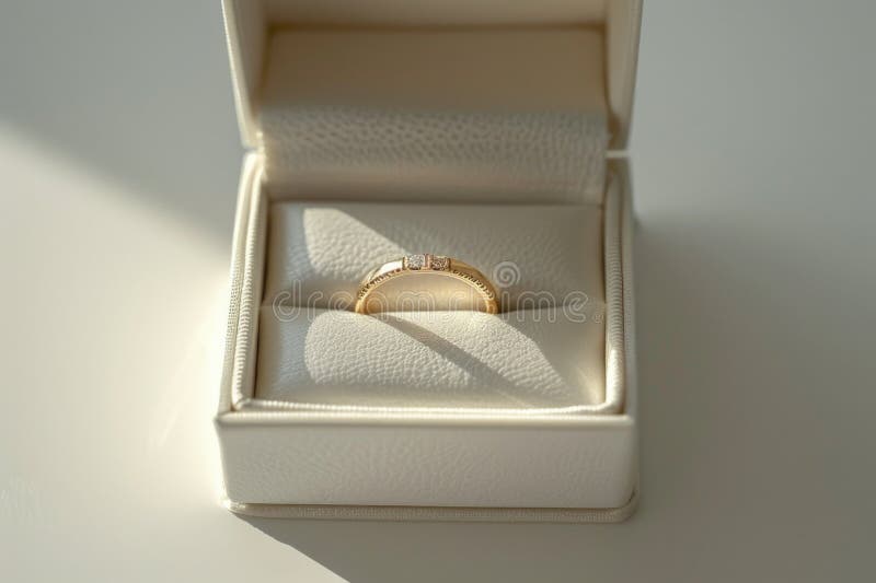 A Shiny Gold Wedding Ring Displayed in a Pristine White Box. Ideal for ...