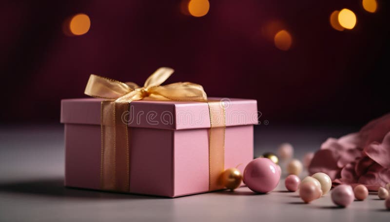 Shiny Gold Wrapped Gift Box Illuminates Celebration Generated by AI ...