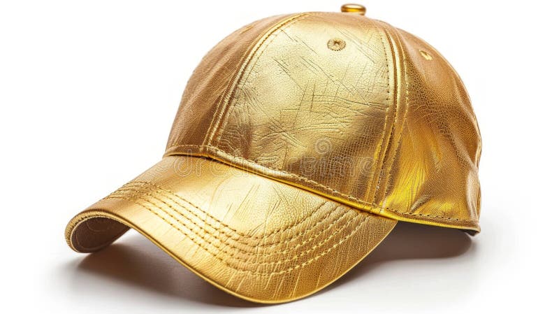 Shiny, Golden Baseball Cap Rests on a White Surface, Its Metallic Sheen ...