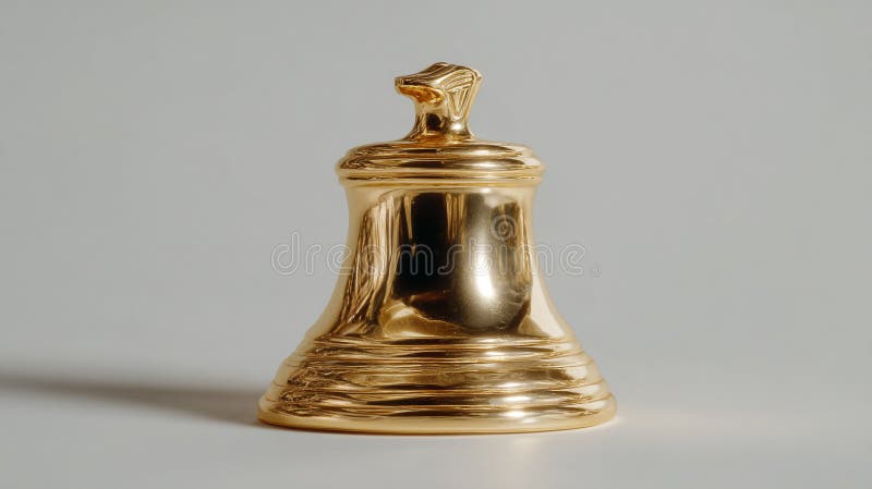 A Shiny Golden Bell Shaped Object with a Handle on a Light Gray Surface ...