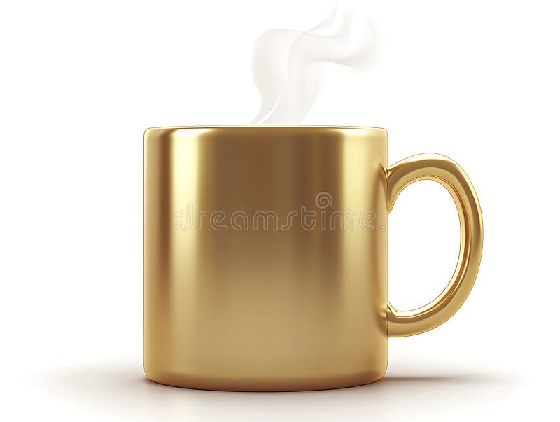 Shiny Golden Ceramic Coffee Mug with Rising Steam Stock Photo - Image ...