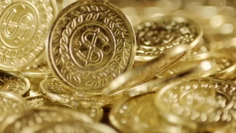 Shiny Golden Coins Falling with Sparkling Golden Dust. Symbolizing ...