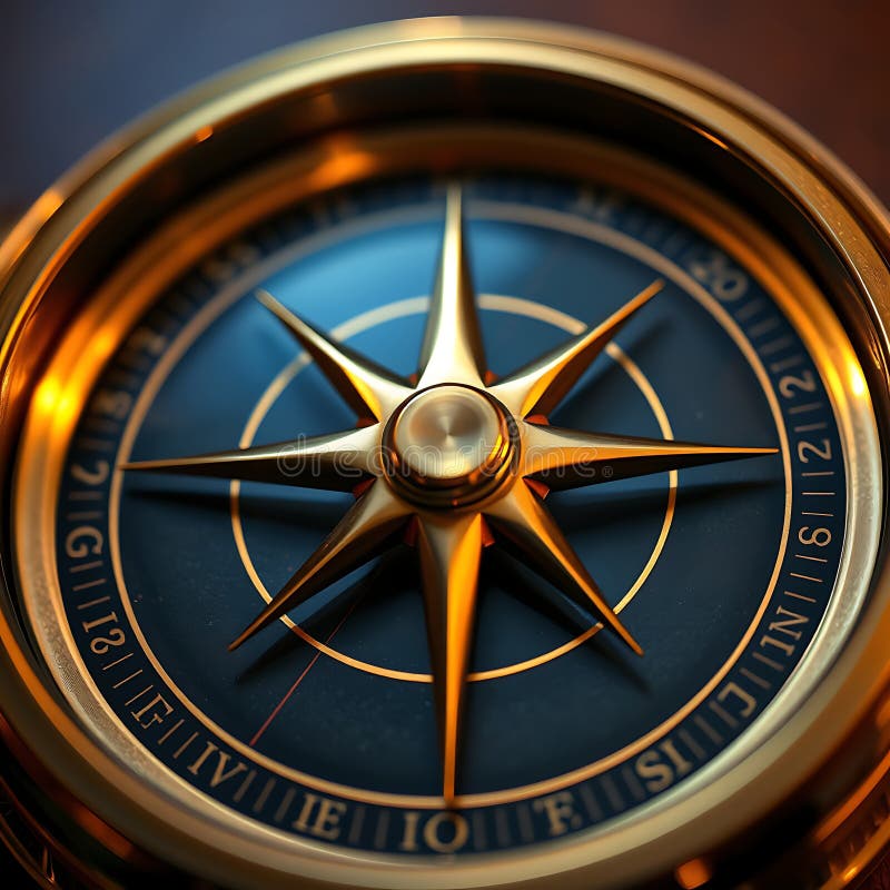 A Shiny Golden Compass with a Glowing Needle Pointing North Stock ...