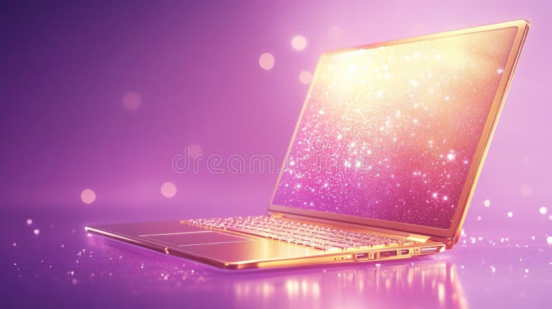 Shiny Golden Computer for Presentation Design, Office Work, Information ...
