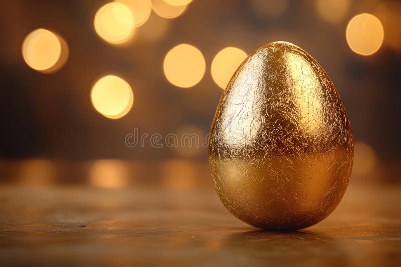 Shiny Golden Egg on a Surface with a Warm Bokeh Background Stock Image ...