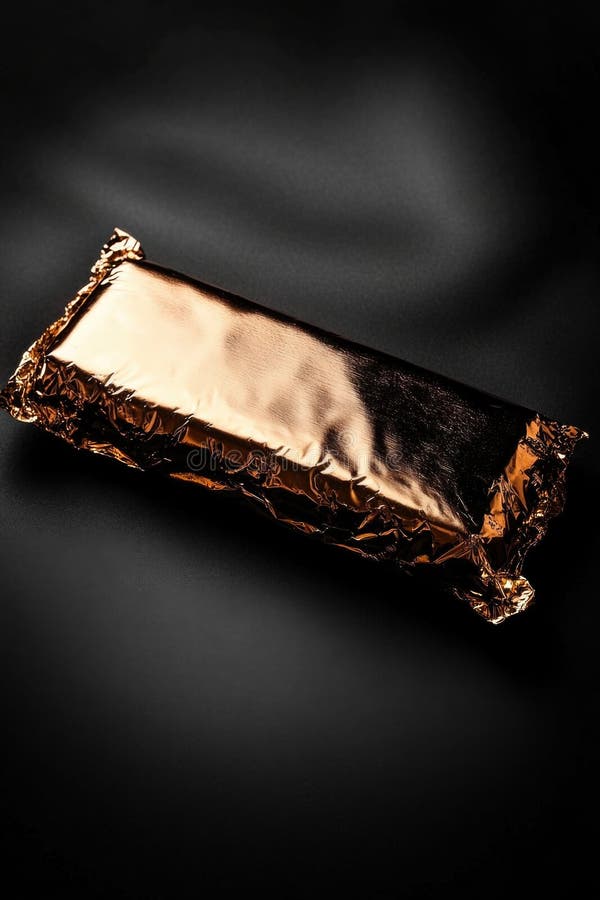 Shiny Golden Foil Wrapped Chocolate Bar Dark Background Stock Photos ...