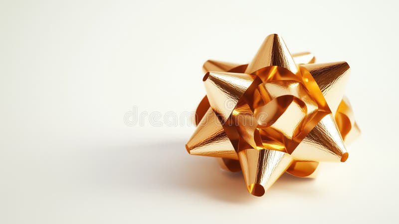 Shiny Golden Gift Bow with Textured Ribbon Loops on a White Background ...